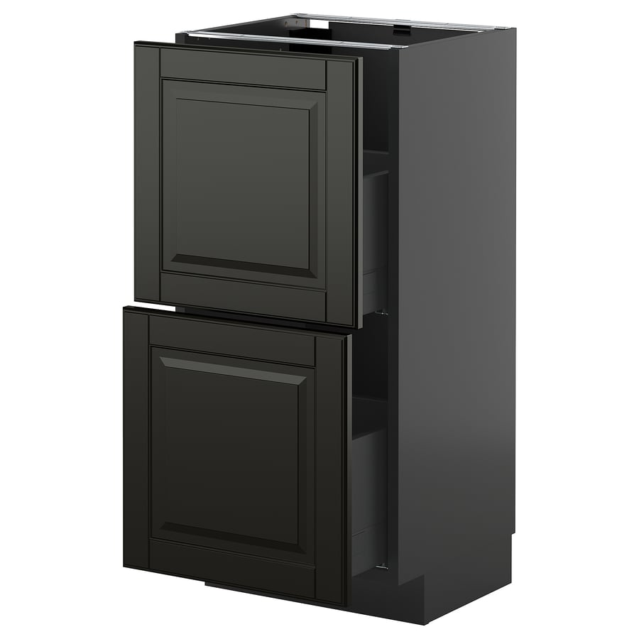 METOD / KNIVSHULT base cabinet with 2 drawers, black-grey/Bodbyn black ...