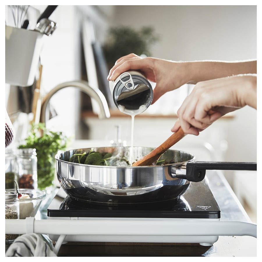 MIDDAGSMAT sauté pan with lid, clear glass/stainless steel, 24 cm ...