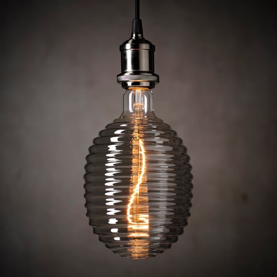 MOLNART LED bulb E27 160 lumen, balloon-shaped with lined glass grey ...