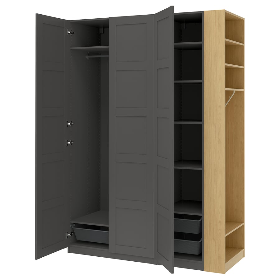 PAX / BERGSBO wardrobe combination, dark grey dark grey/oak effect, 170x60x236 cm - IKEA Ireland
