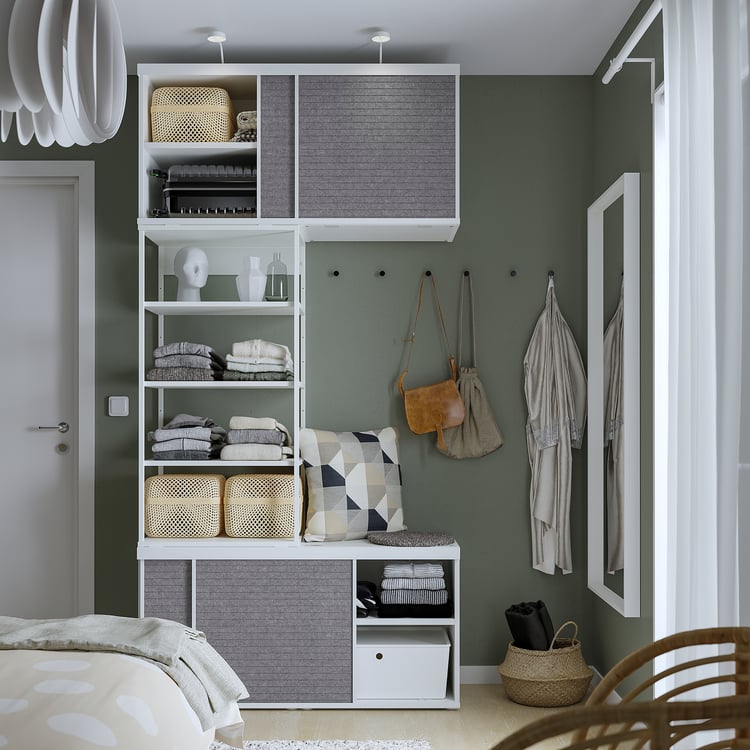 PLATSA open wardrobe with 4 sliding doors, white Larkollen/dark grey ...