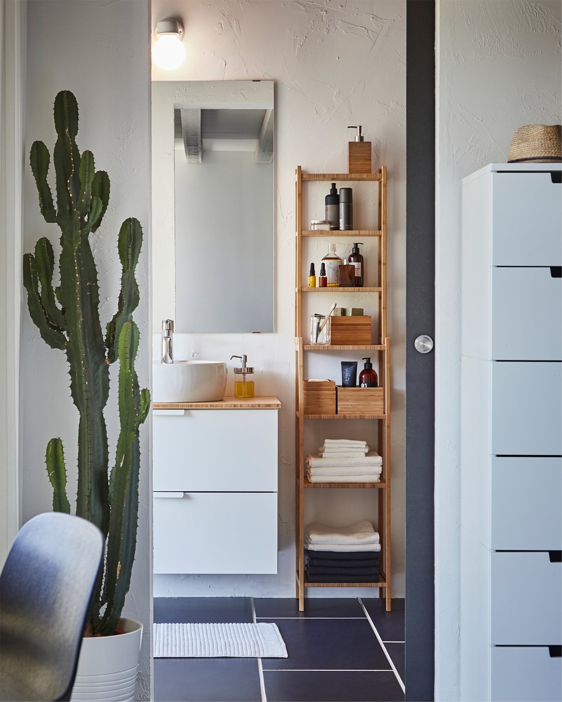 A bedroom with beautiful bamboo storage - IKEA
