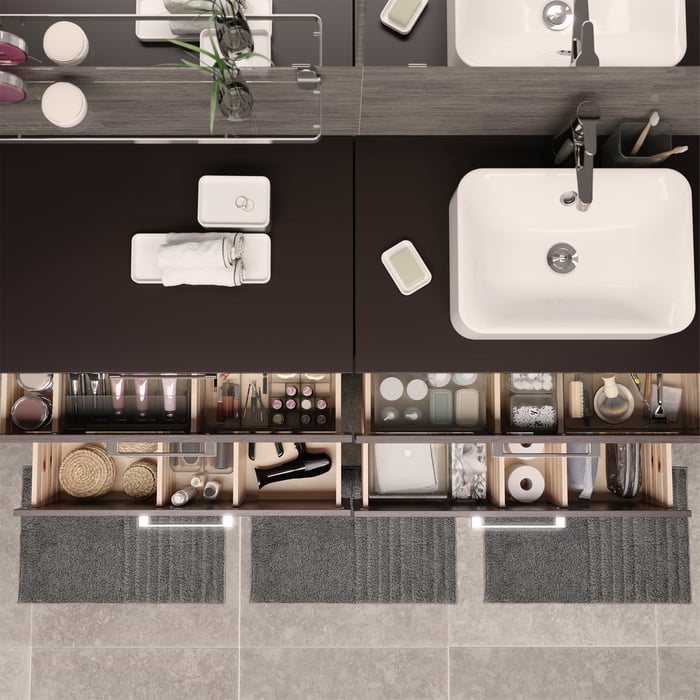 A streamlined bathroom with behind-the-scenes storage - IKEA