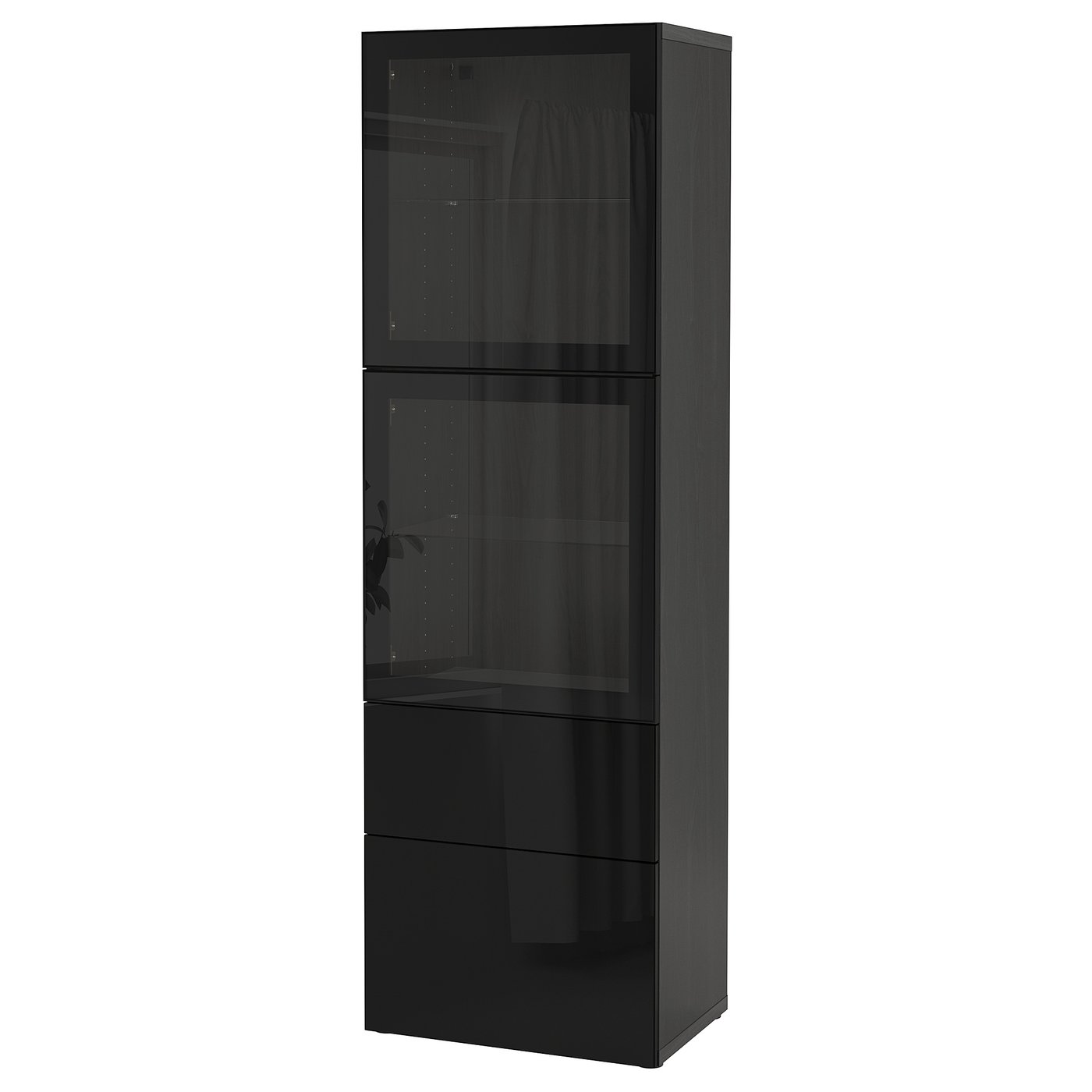 BESTÅ storage combination w glass doors, black-brown/Selsviken high ...
