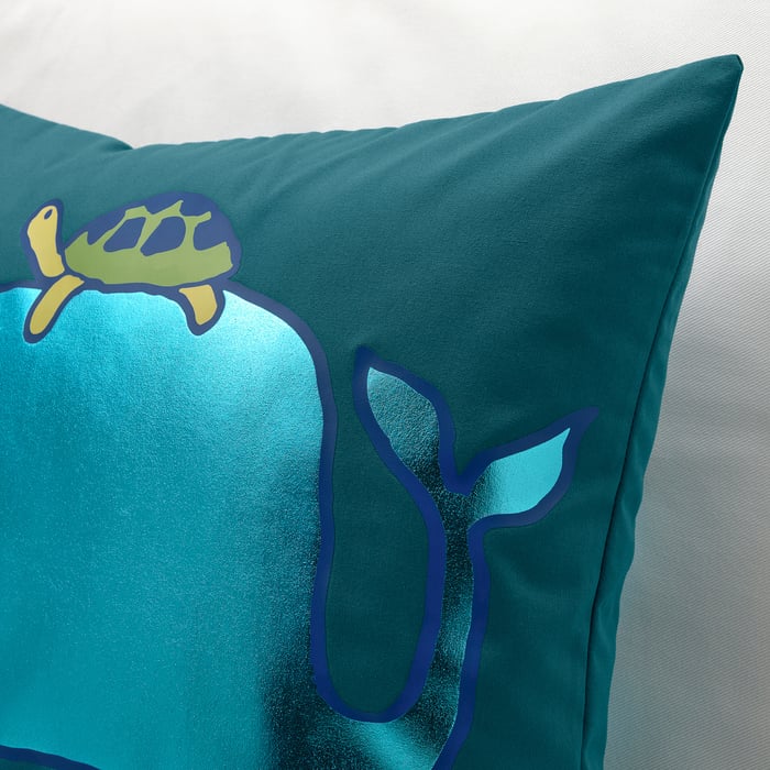 BLÅVINGAD cushion cover, whale pattern/blue-green, 50x50 cm (20x20") - IKEA