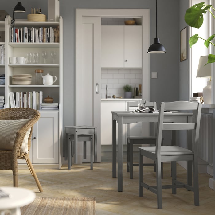 HAUGA table, grey/birch veneer, 74x74 cm (291/8x291/8") - IKEA