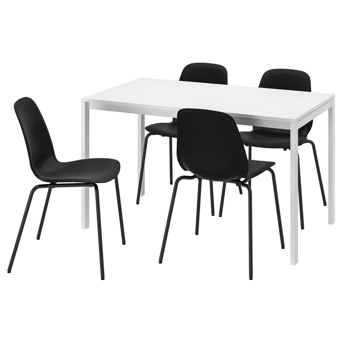MELLTORP / LIDÅS table and 4 chairs, white white/black/black, 125x75 cm ...