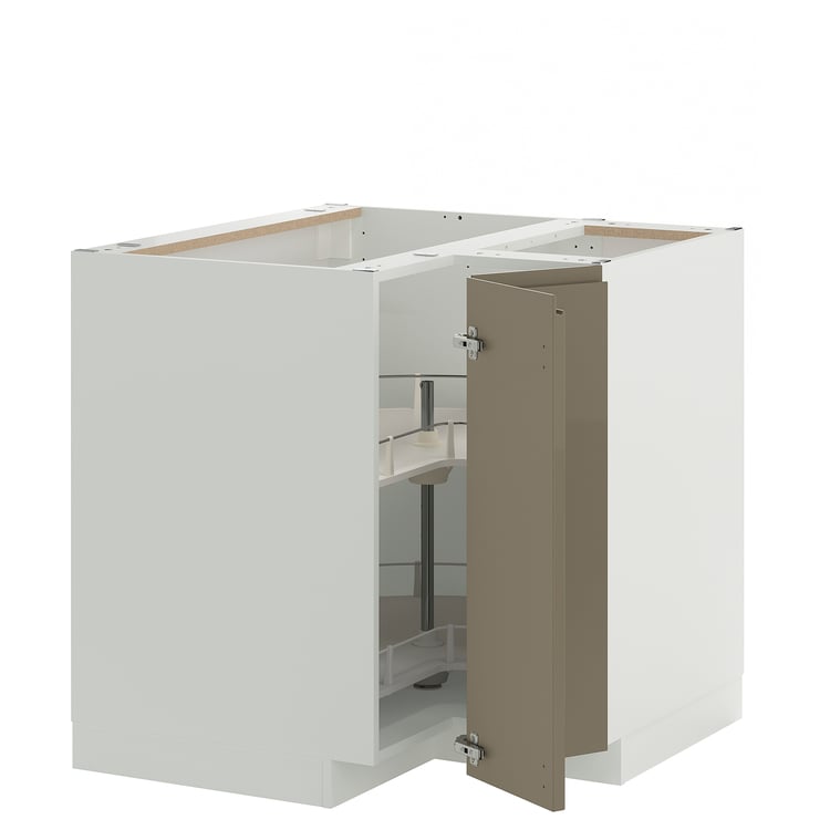 METOD corner base cabinet with carousel, white/Voxtorp high-gloss dark ...
