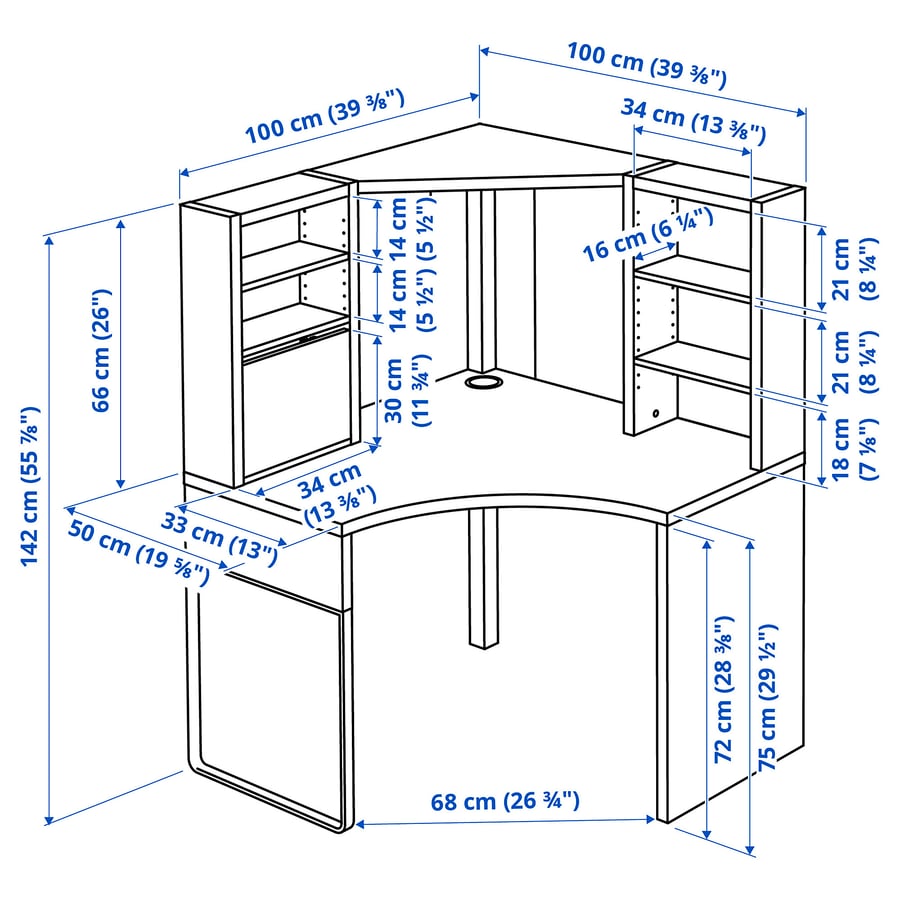 MICKE corner workstation, black-brown, 100x142 cm (393/8x557/8") - IKEA