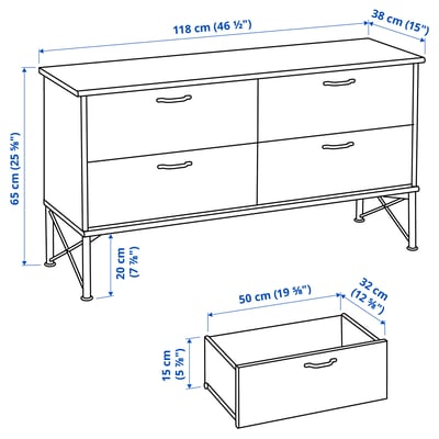 MUSKEN chest of 4 drawers, brown, 118x65 cm (461/2x255/8") - IKEA