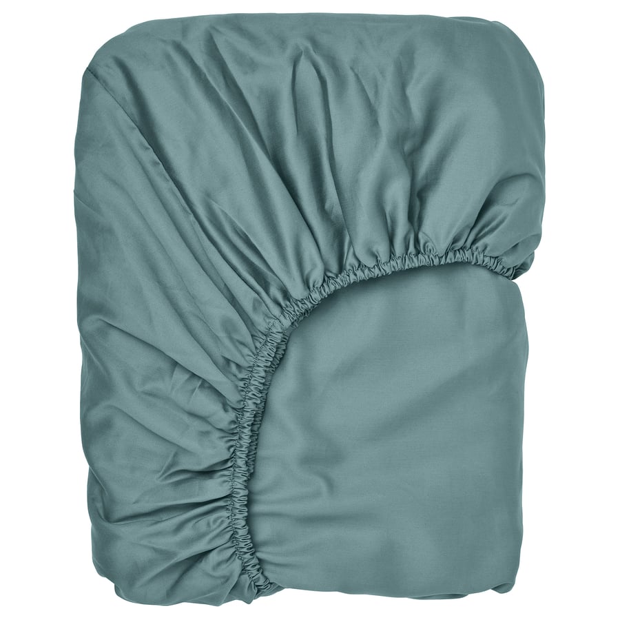 NATTJASMIN fitted sheet, blue-green, 180x200 cm (71x79") - IKEA