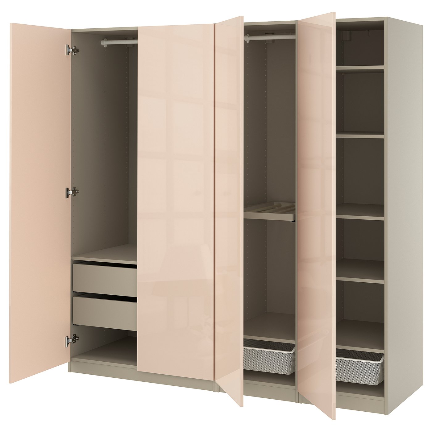 PAX / FARDAL wardrobe combination, grey-beige/high-gloss light orange ...