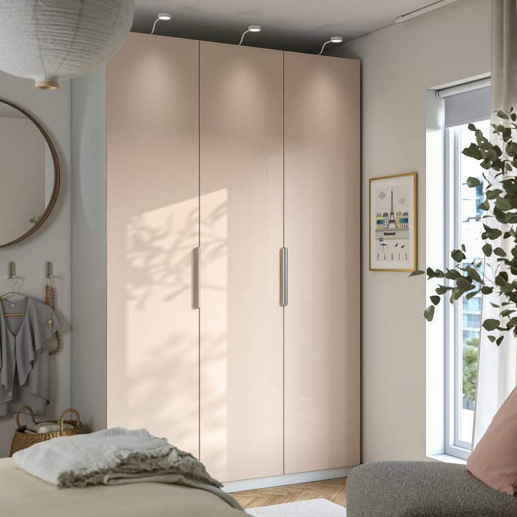 PAX / FARDAL wardrobe combination, white/high-gloss light orange ...