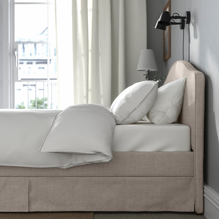 RAMNEFJÄLL upholstered bed frame, Kilanda light beige, 160x200 cm ...