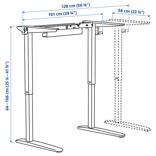 RELATERA underframe sit/stand f table top, white, 90/117 cm (353/8/461 ...