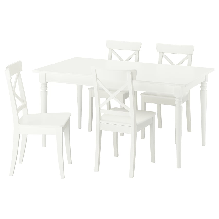 ROSENTORP / ROSENTORP table and 4 chairs, white/white, 155/215x87 cm ...