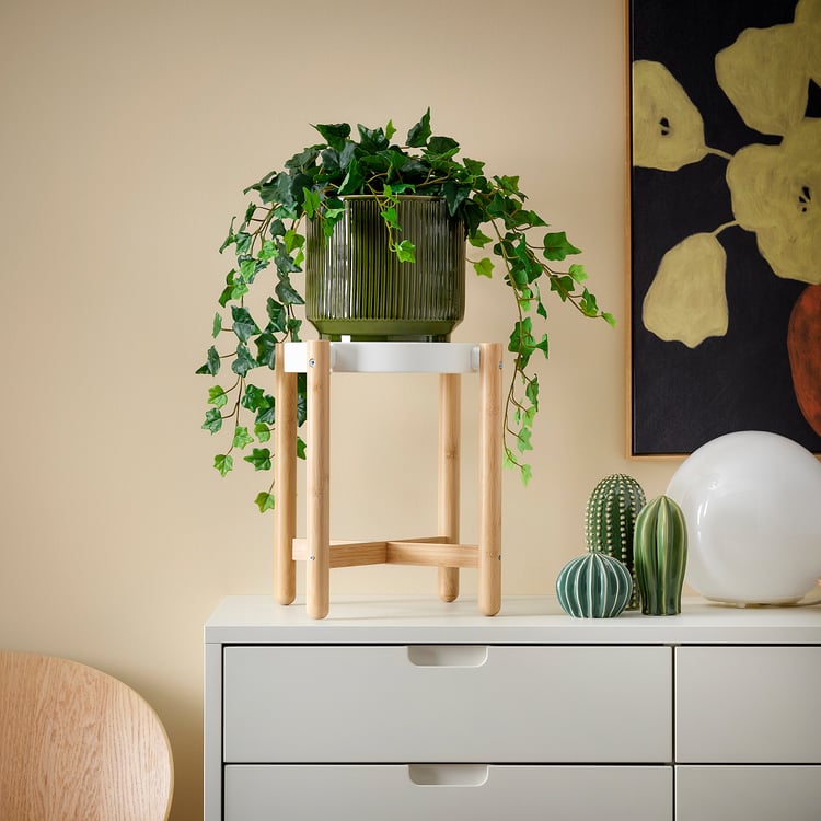 SATSUMAS plant stand, bamboo/white, 36 cm (14 ¼") - IKEA