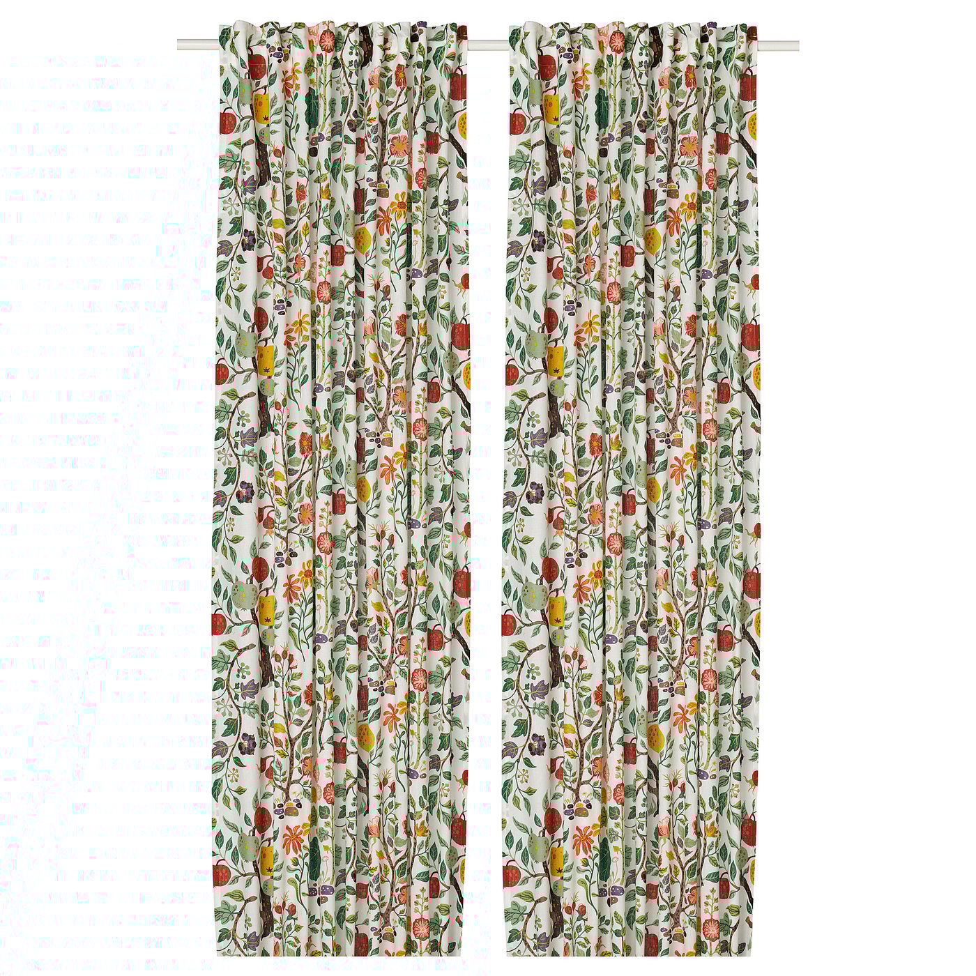 VILDPERSILJA curtains, 1 pair, white multicolour/floral pattern with ...