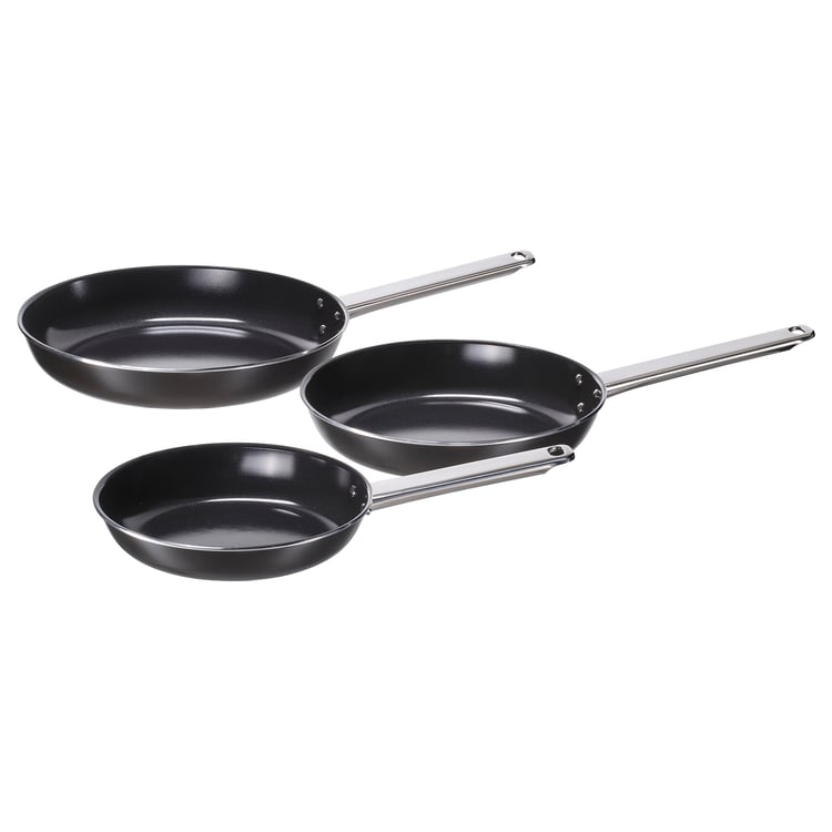 GULDÖRING set di 3 padelle, rivestimento antiaderente inox/nero-grigio ...