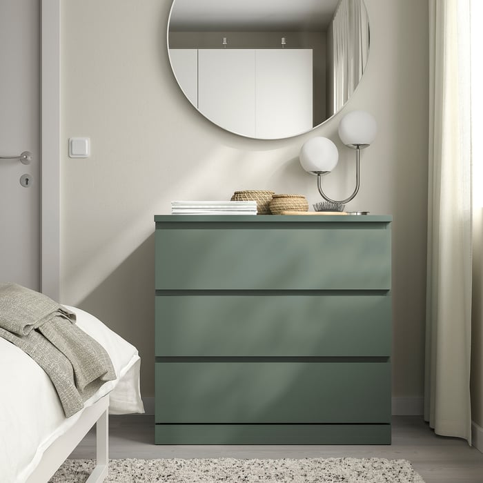 MALM cassettiera con 3 cassetti, grigio-verde, 80x78 cm - IKEA Italia