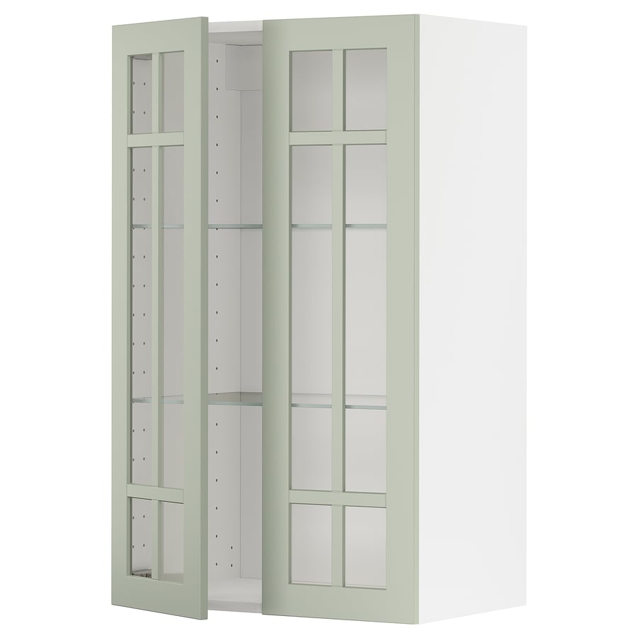 METOD pensile con ripiani/2 ante a vetro, bianco/Stensund verde chiaro ...