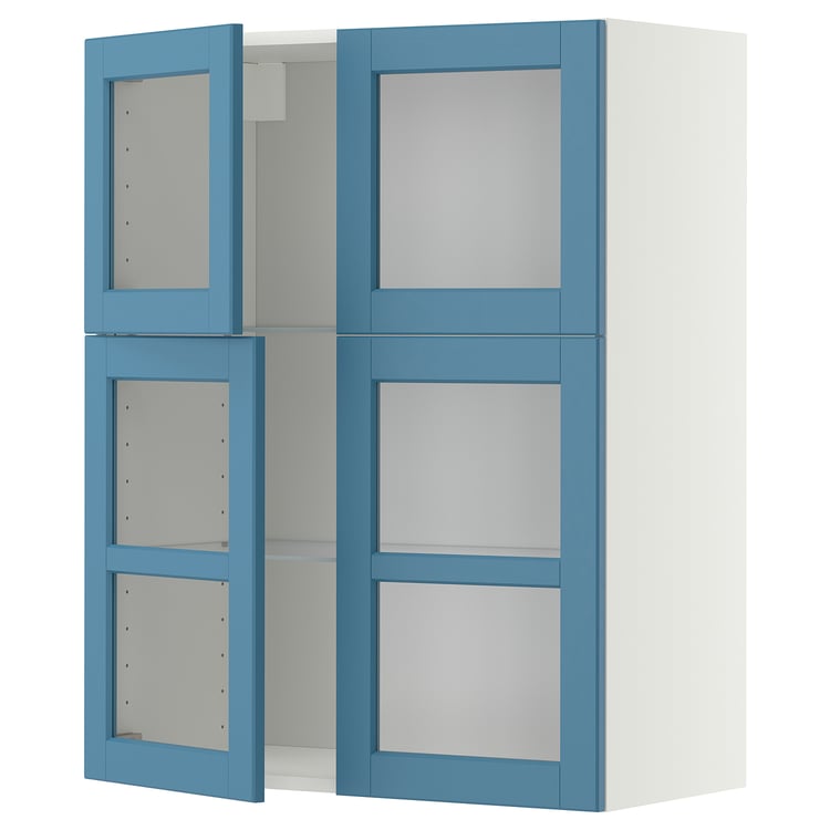 METOD pensile con ripiani/4 ante a vetro, bianco/Lerhyttan blu, 80x100 ...