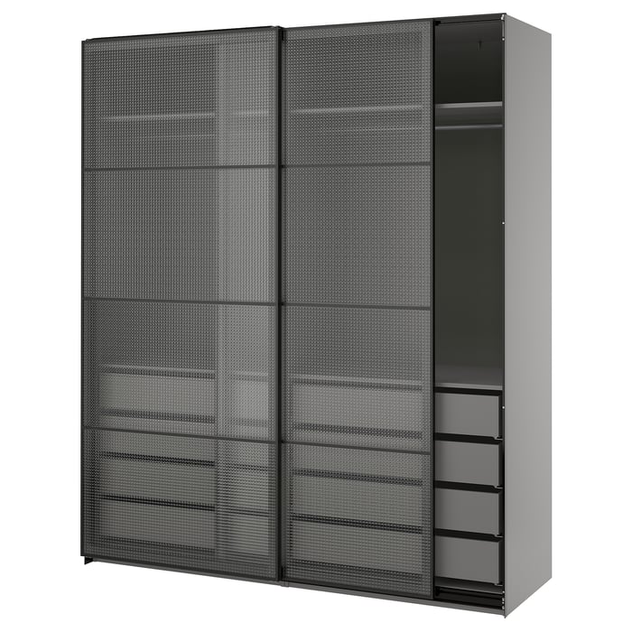 PAX / LUNDBRÄSMA guardaroba con ante scorrevoli, grigio scuro nero ...