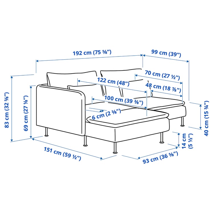 SÖDERHAMN divano a 2 posti, con chaise-longue con bracciolo/Hillared ...