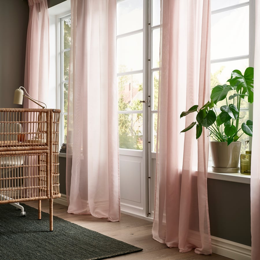STENFRÖ tenda sottile, 2 teli, rosa/con nastro arricciatende, 145x300 ...