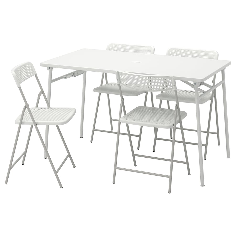 TORPARÖ tavolo/4 sedie pieghevoli, giardino, bianco/bianco/grigio, 130 ...