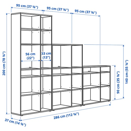 VIHALS combinazione di scaffali, grigio scuro, 286x37x200 cm - IKEA Italia