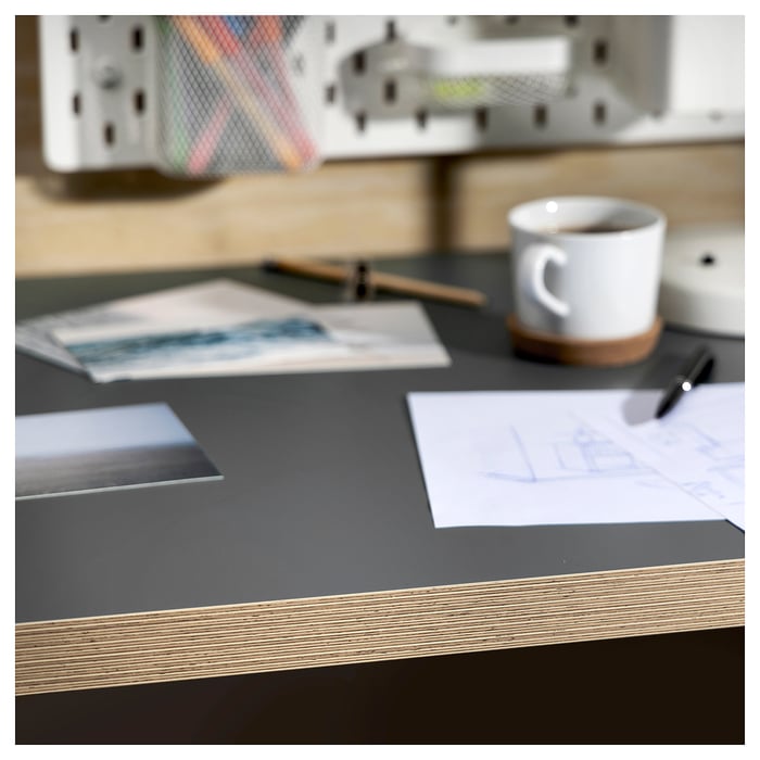 LAGKAPTEN table top, dark grey/wood effect, 140x60 cm - IKEA
