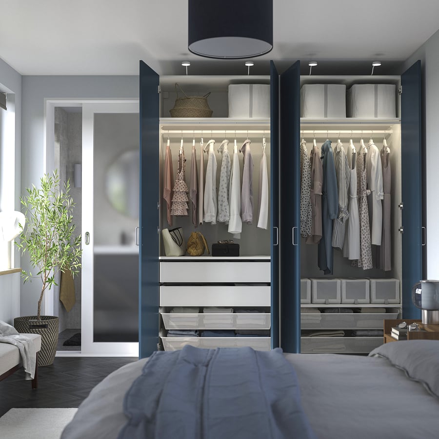 PAX / FYRUDDEN wardrobe combination, white/blue, 200x60x236 cm - IKEA