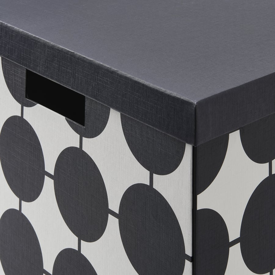 TJENA storage box with lid, white black/dotted, 32x35x32 cm - IKEA