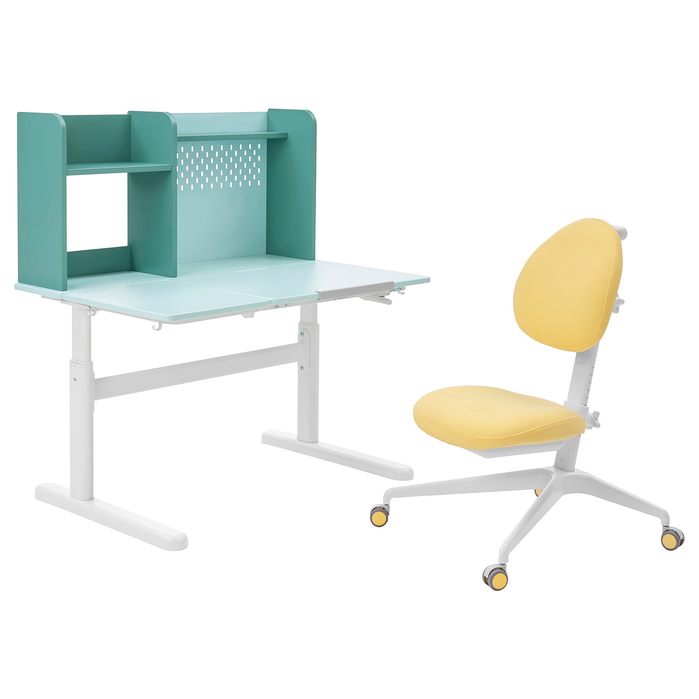 BERGLÄRKA / DAGNAR children's desk and chair, turquoise/yellow, 100x70 ...
