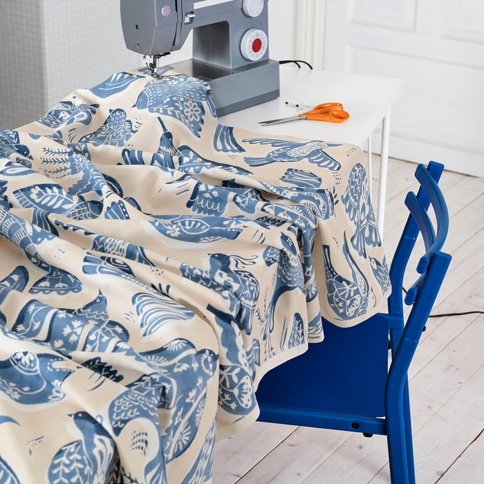 BITTERSÖTA pre-cut fabric, beige/blue/bird pattern, 150x300 cm - IKEA