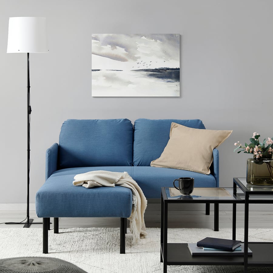 GLOSTAD 2-seat sofa with chaise longue, Knisa medium blue - IKEA