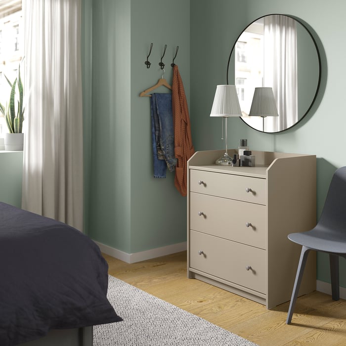 HAUGA chest of 3 drawers, beige, 70x46x84 cm - IKEA