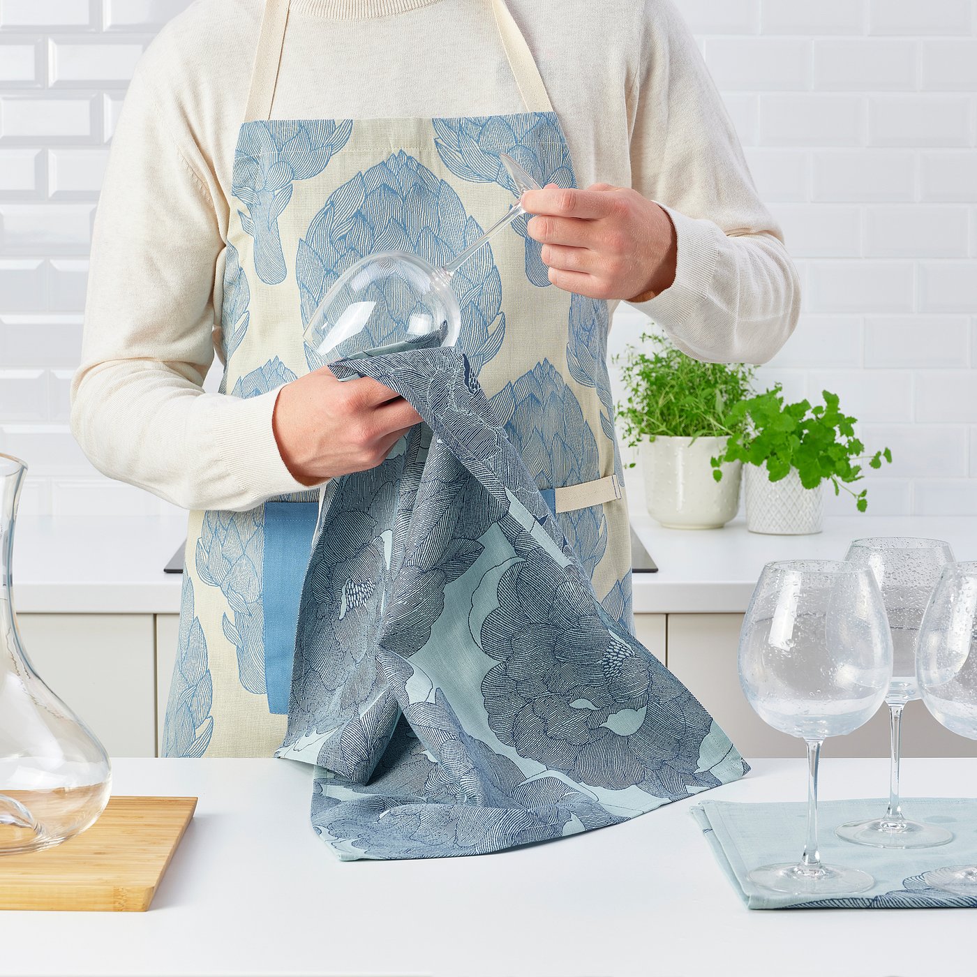KALFJARIL tea towel patterned blue light turquoise 45x60 cm IKEA