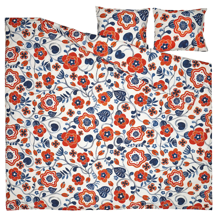 KANONVISKA duvet cover and 2 pillowcases, white multicolour/floral ...