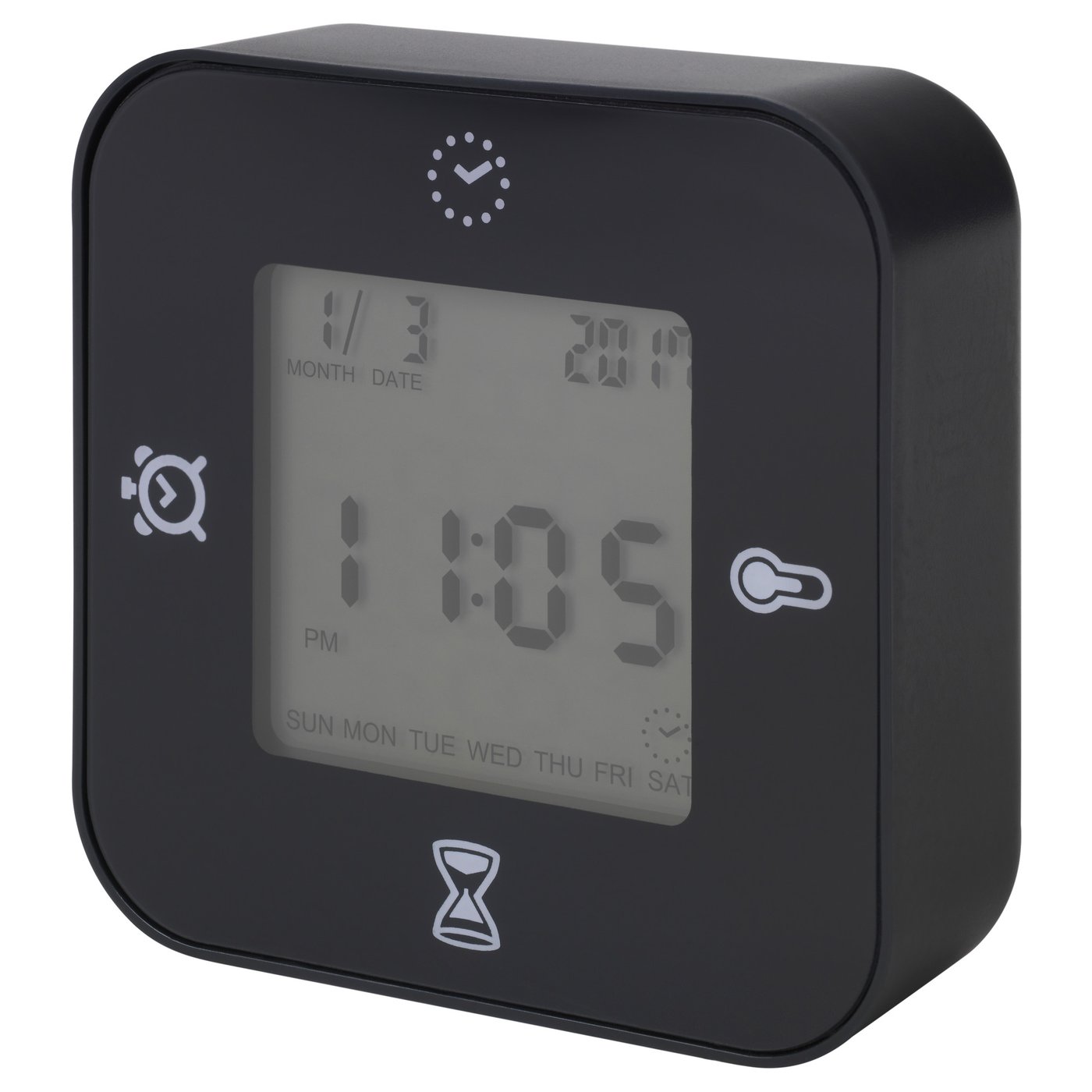 KLOCKIS clock/thermometer/alarm/timer, black, 7x7 cm - IKEA