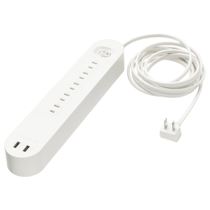 KOPPLA 5-way socket with 2 USB ports, white, 3.0 m - IKEA