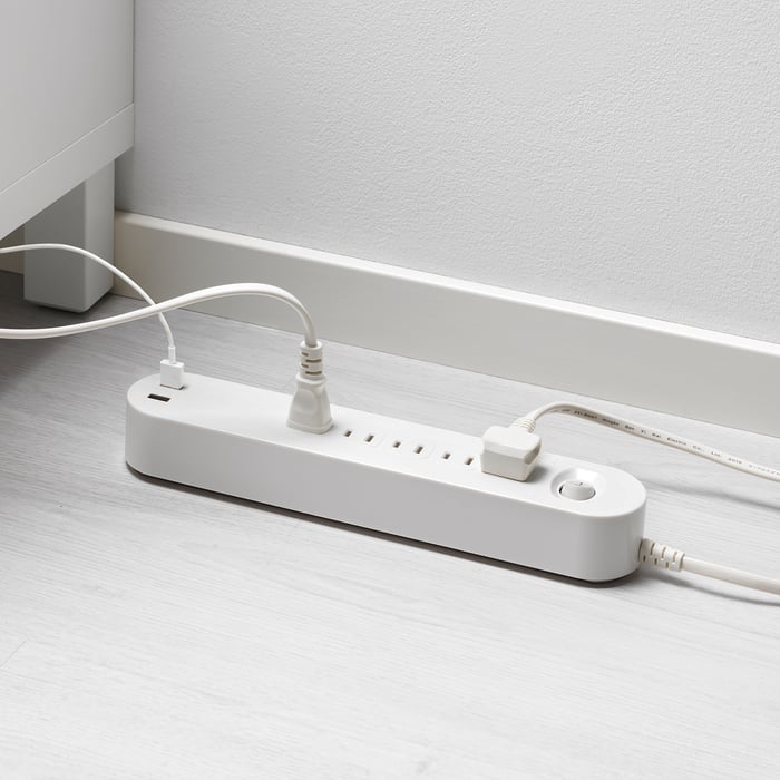 KOPPLA 5-way socket with 2 USB ports, white, 3.0 m - IKEA