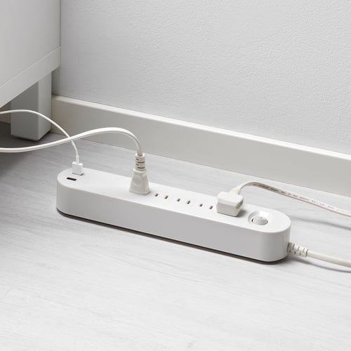 KOPPLA 5-way socket with 2 USB ports, white, 3.0 m - IKEA