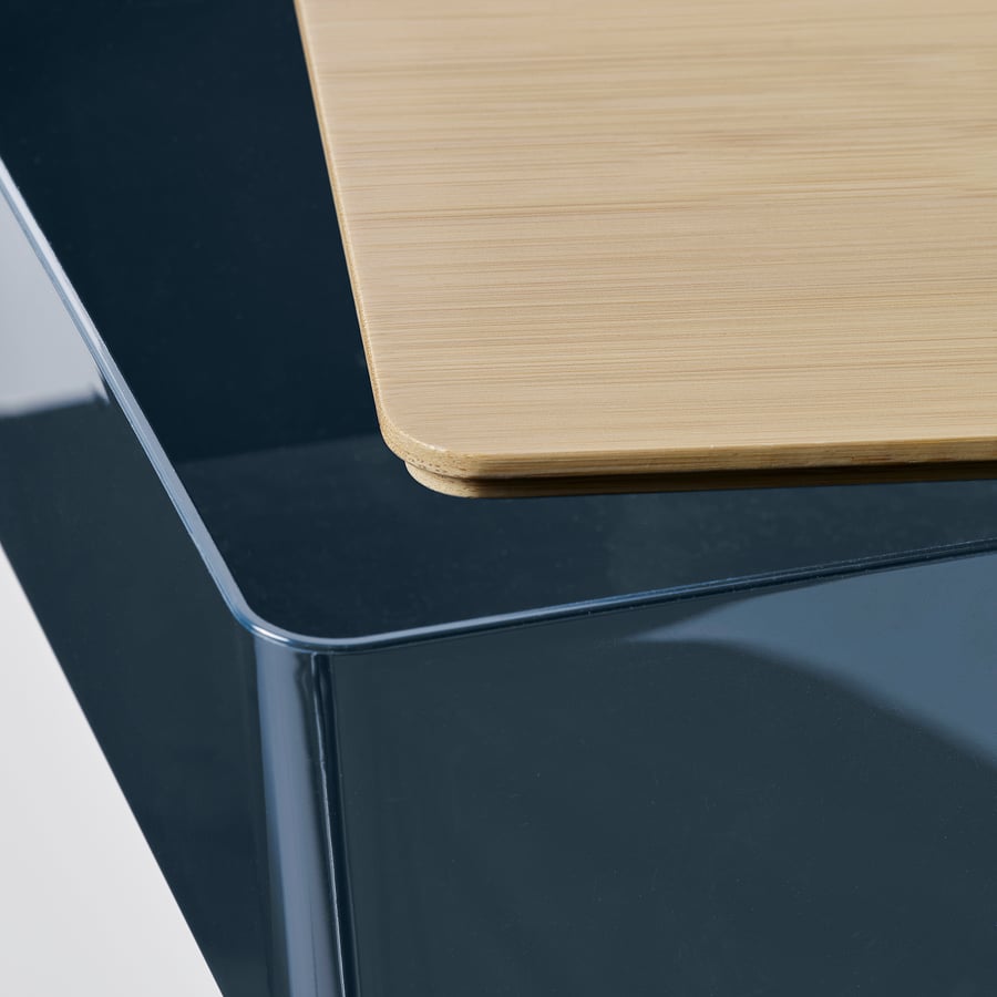KUGGIS box with lid, black-blue/bamboo, 18x26x8 cm - IKEA