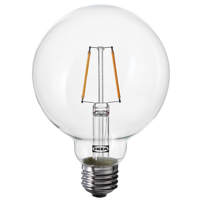 LUNNOM LED bulb E26 150 lumen, globe clear, 95 mm - IKEA