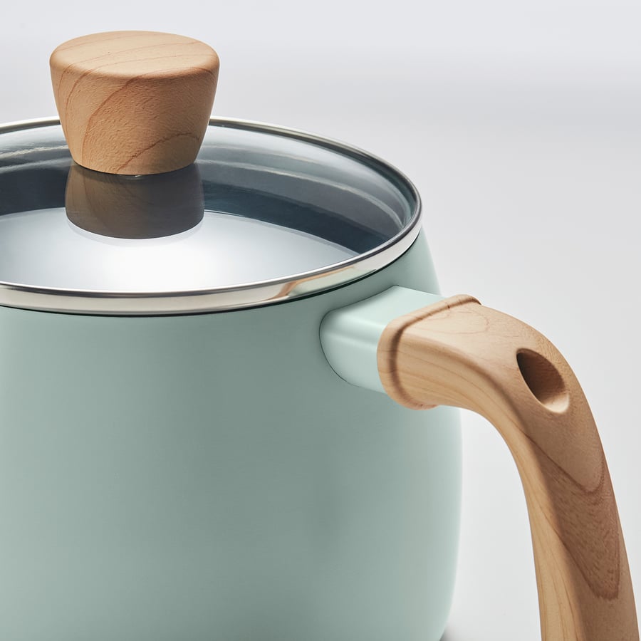 MANGOFISK saucepan with lid, non-stick coating/green, 2.3 l - IKEA