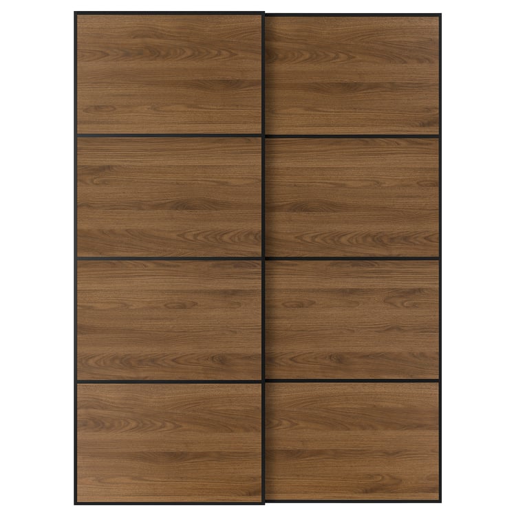 MEHAMN pair of sliding doors, black/double sided walnut, 150x201 cm - IKEA
