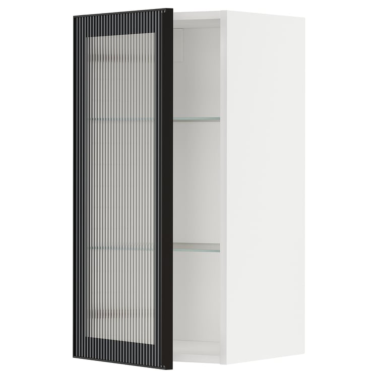 METOD wall cabinet w shelves/glass door, white/Hejsta anthracite reeded ...