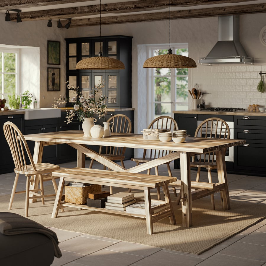 SKOGSTA / SKOGSTA table+4 chairs+bench, acacia/acacia acacia, 235x100 ...